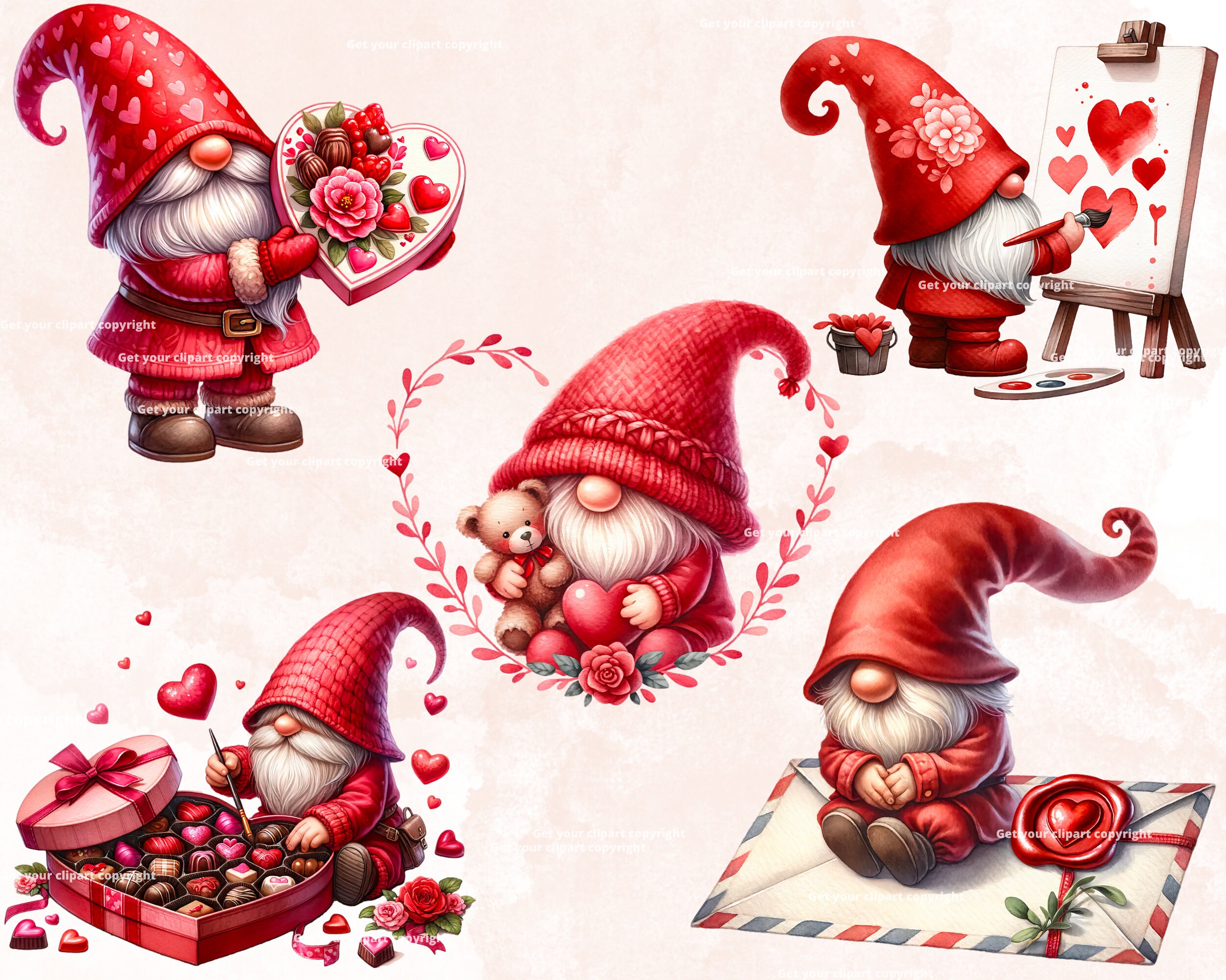 Valentines Gnome Clipart Bundle, Valentines Clipart, Valentines Png ...