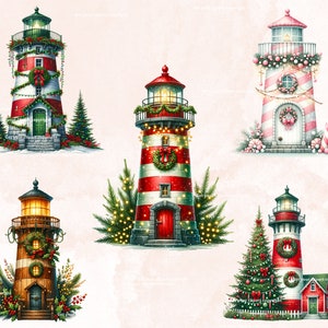 Christmas Lighthouse Clipart Bundle, Nautical Christmas, Set of 10 ...