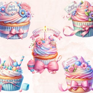 Birthday Cupcake Clipart Bundle, Happy Birthday Graphics, Cupcake Png ...