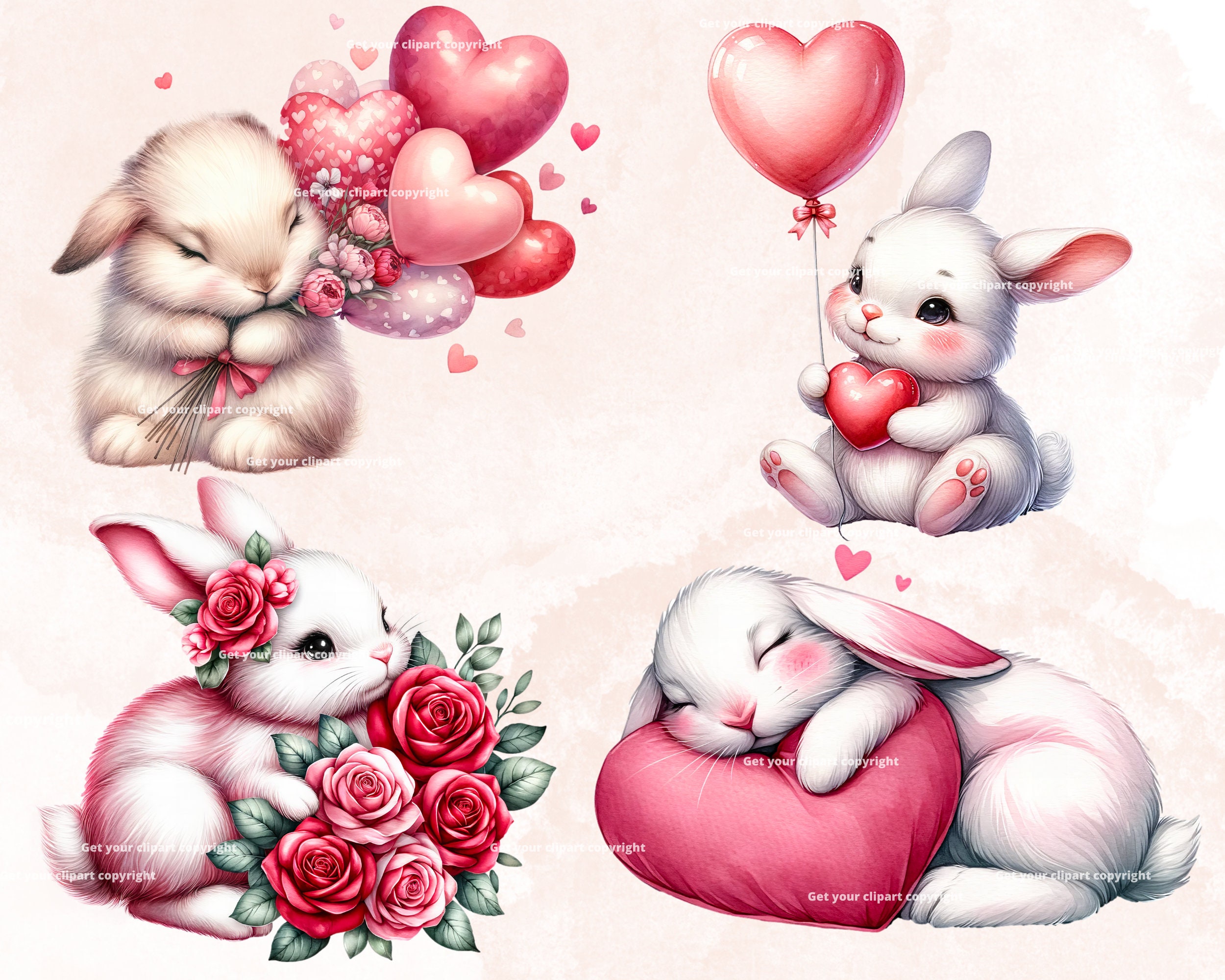 Valentines Bunny Clipart Bundle, Valentines Clipart, Valentines Png ...
