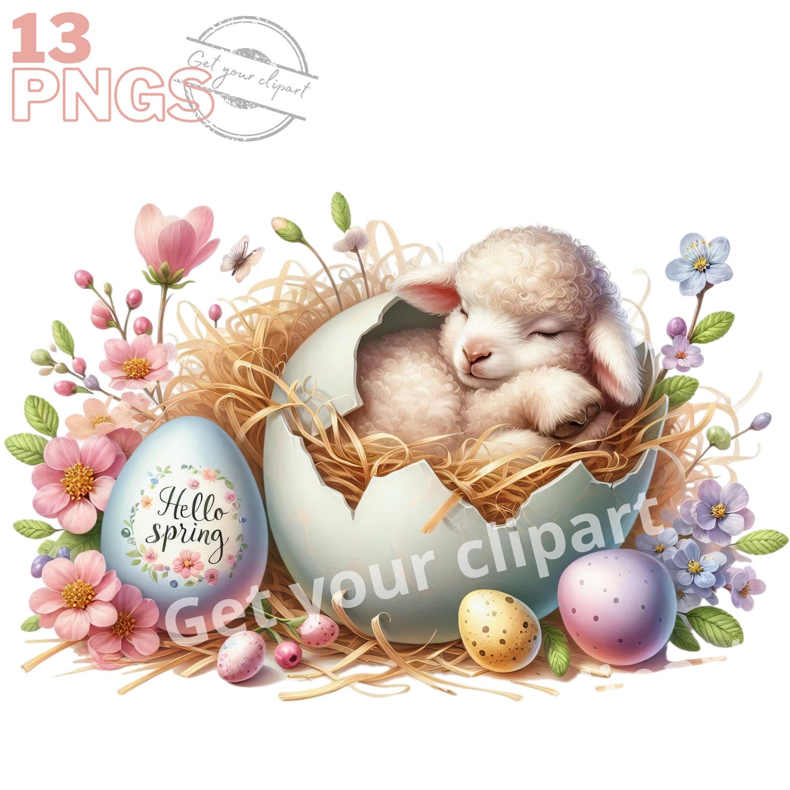 Spring Lamb Clipart Bundle, Easter Lamb Png Graphics, Easter ...
