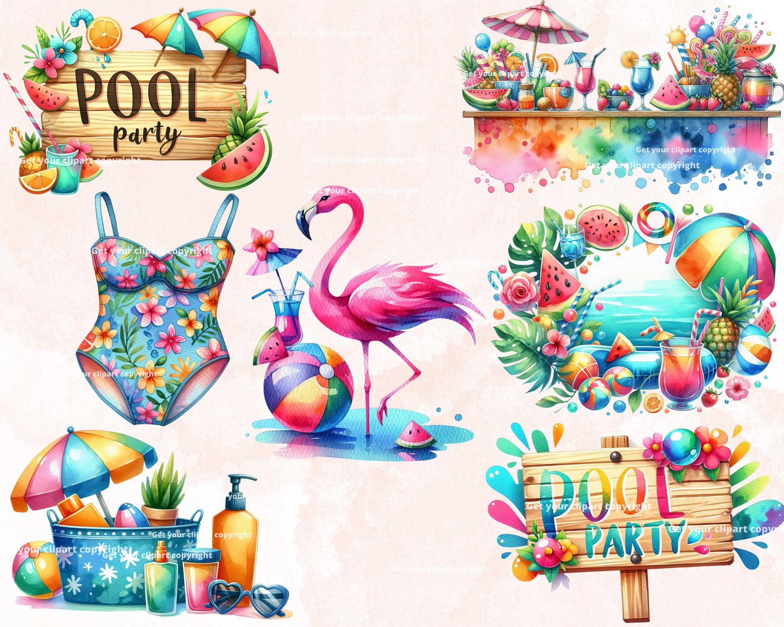 Pool Party Clipart Bundle, Summer Clipart, Pool Party Graphics, Hello ...