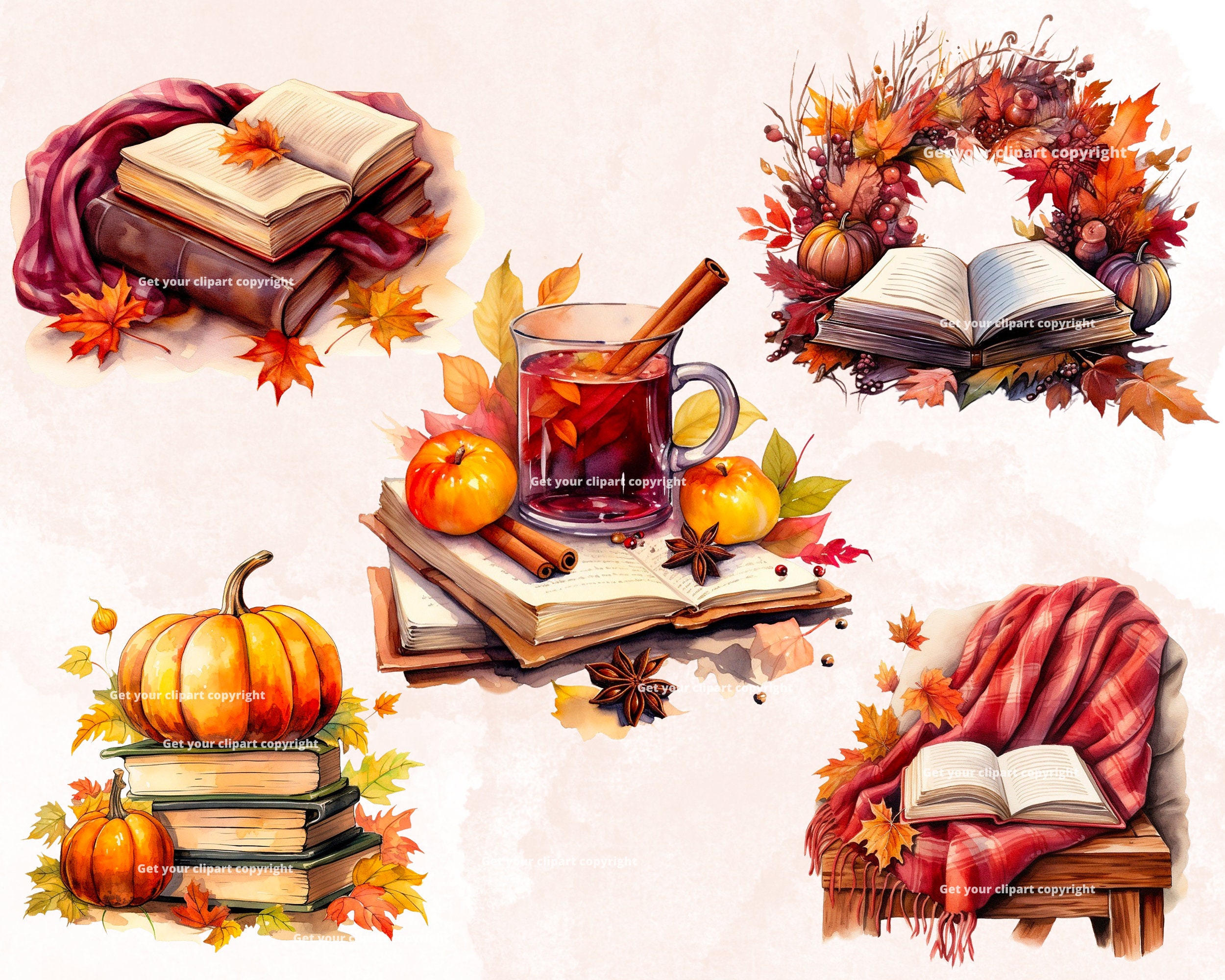 Autumn Books Clipart Books Png Graphics Fall Clipart Bundle - Etsy