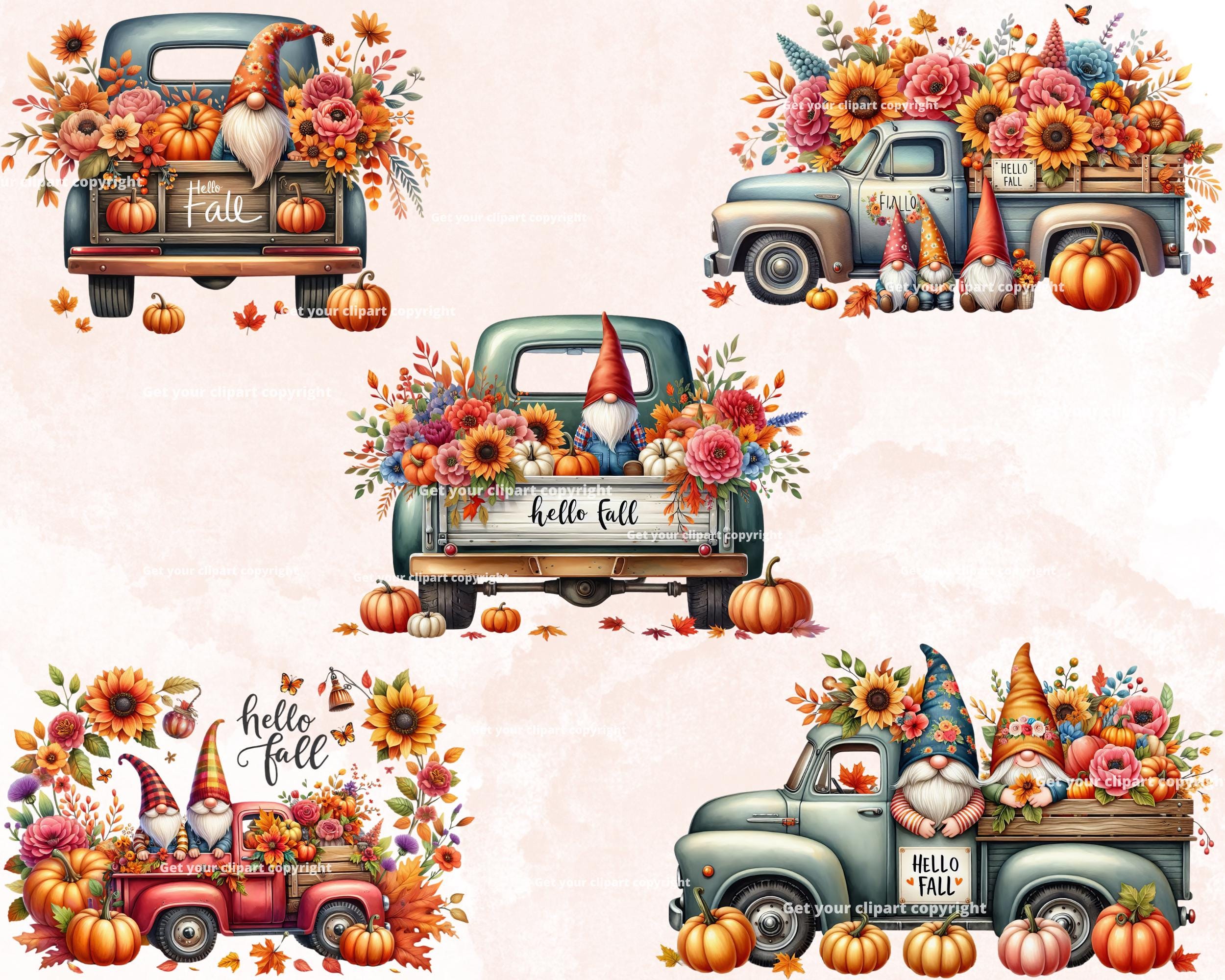 Fall Truck and Gnomes Png Graphics, Hello Fall Clipart, Farm Truck Png ...
