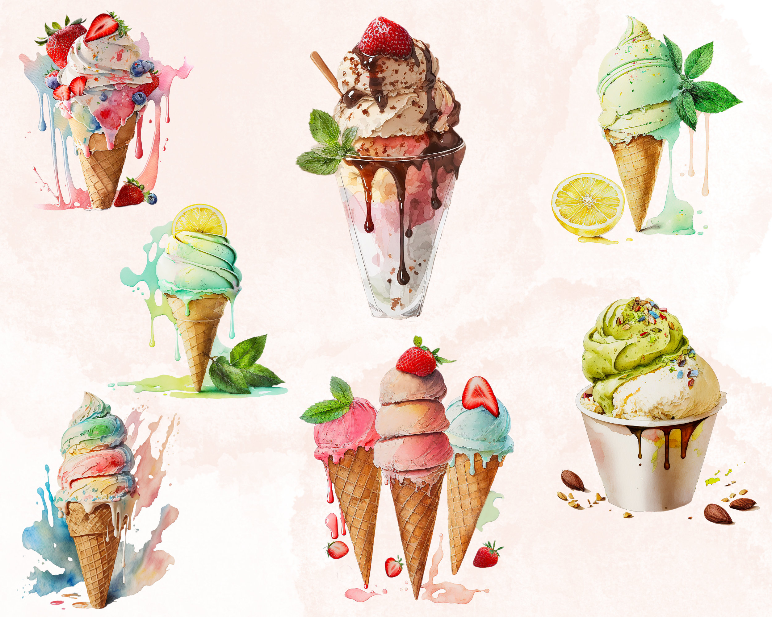 Ice Cream Watercolor Ice Cream Clipart for Creative Projects - Etsy