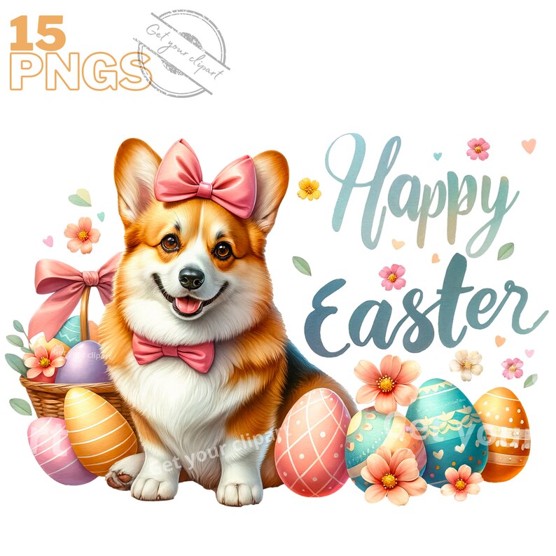 Easter Corgi Png Graphics, Easter Printable, Watercolor Dog Clipart ...
