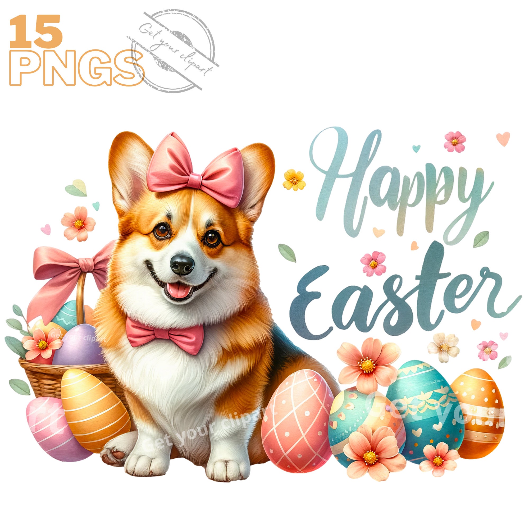 Easter Corgi Png Graphics, Easter Printable, Watercolor Dog Clipart ...