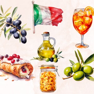 Watercolor Italy Travel Cliparts, Digital Clipart Png Italian Food ...