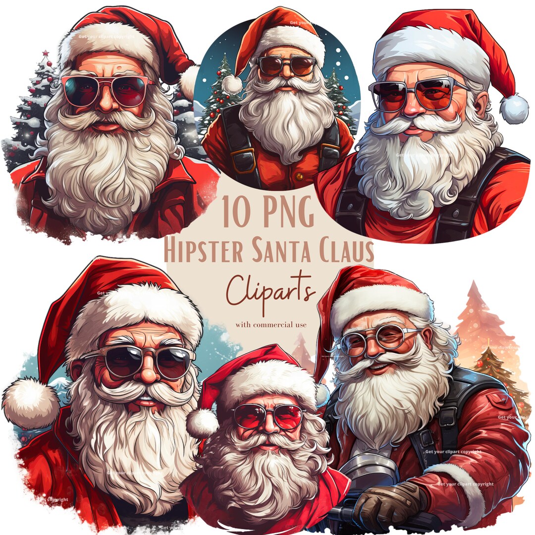 Hipster Santa Claus Clipart Bundle, Santa Claus Png Bundle, Santa ...