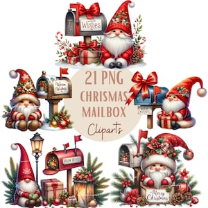 Christmas Mailbox and Gnome Clipart Bundle, Christmas Png, Christmas ...