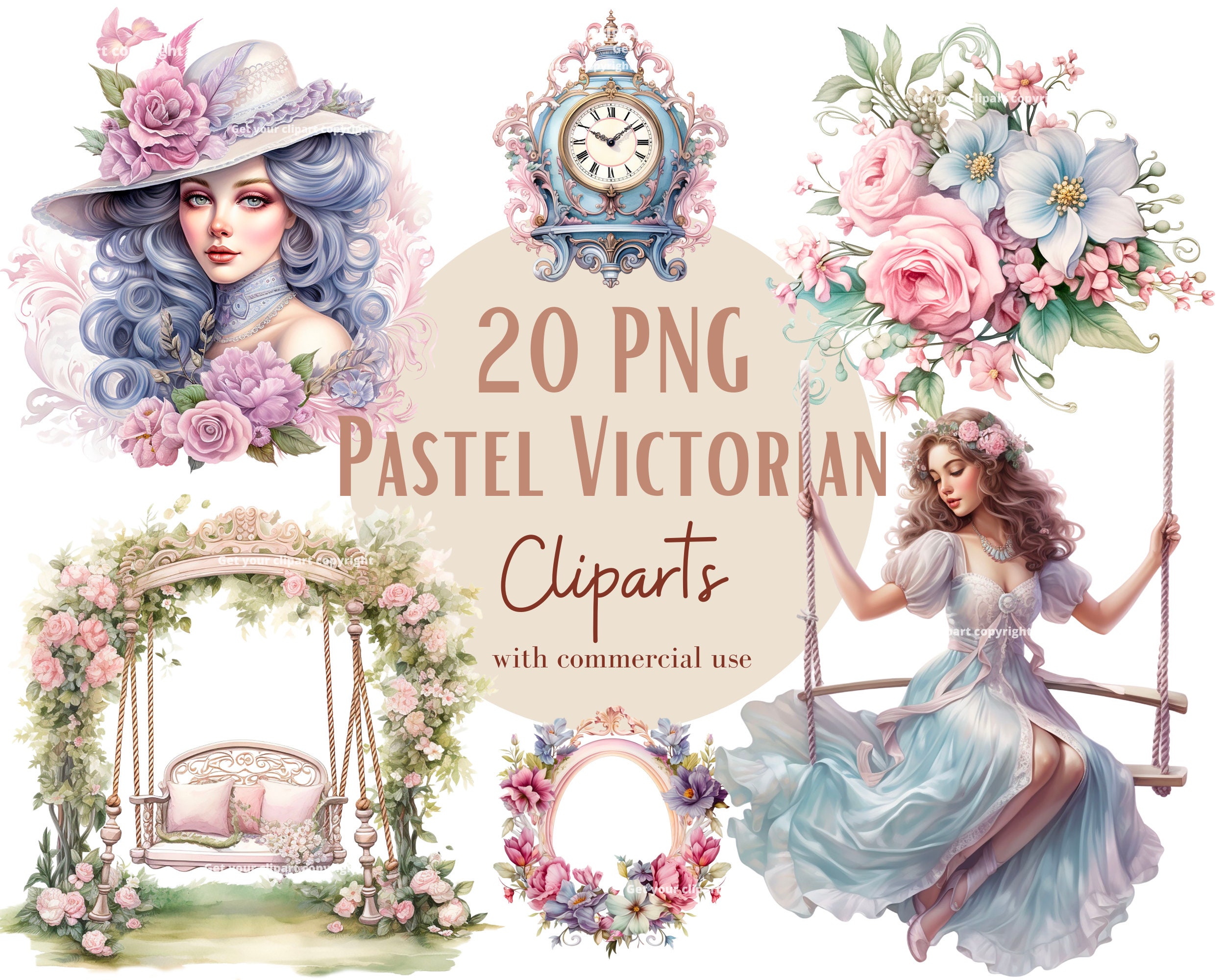 Pastel Victorian Clipart Bundle Romantic PNG Graphics Jane - Etsy