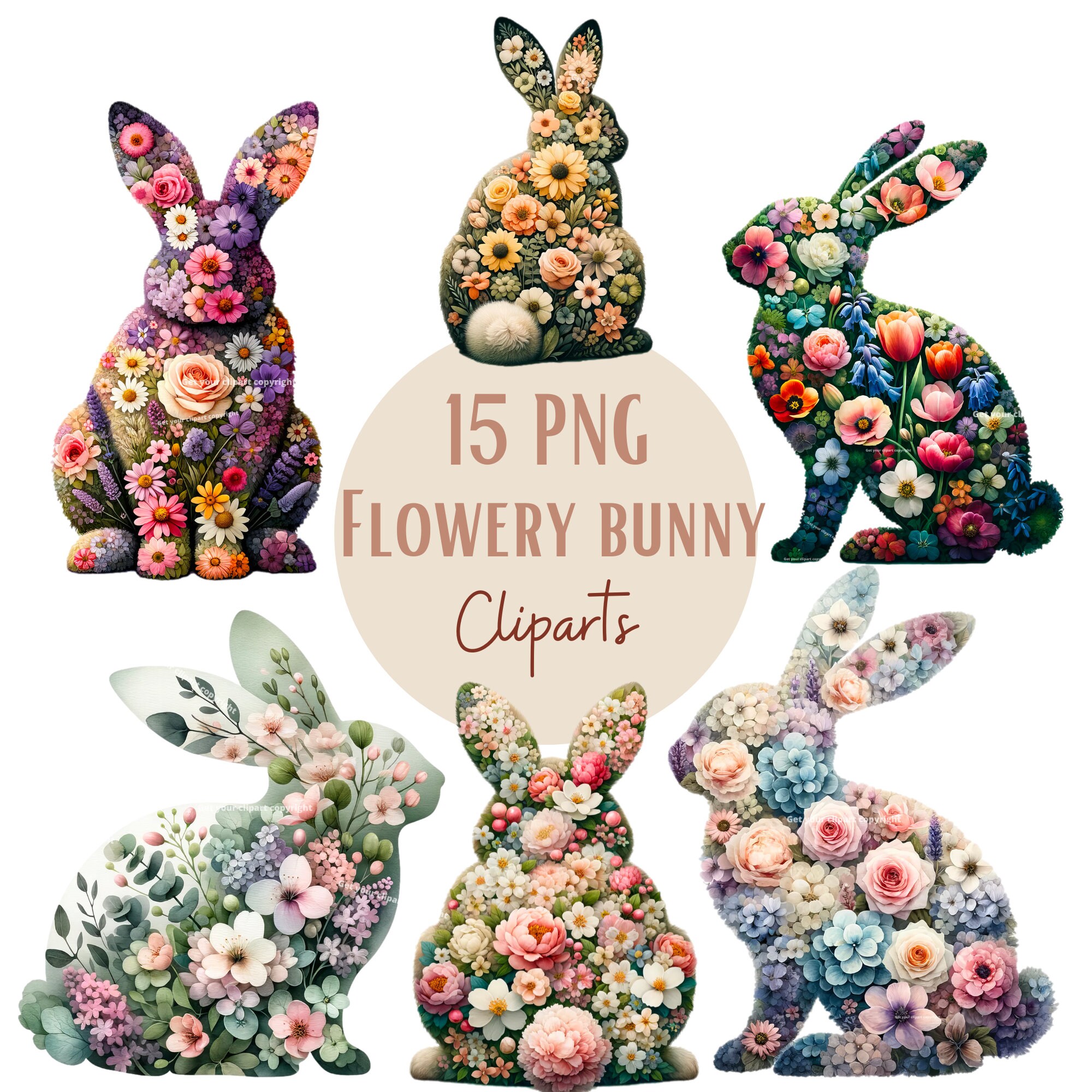 Spring Rabbit Clipart Bundle, Spring Bunny, Watercolor Bunny Graphics ...