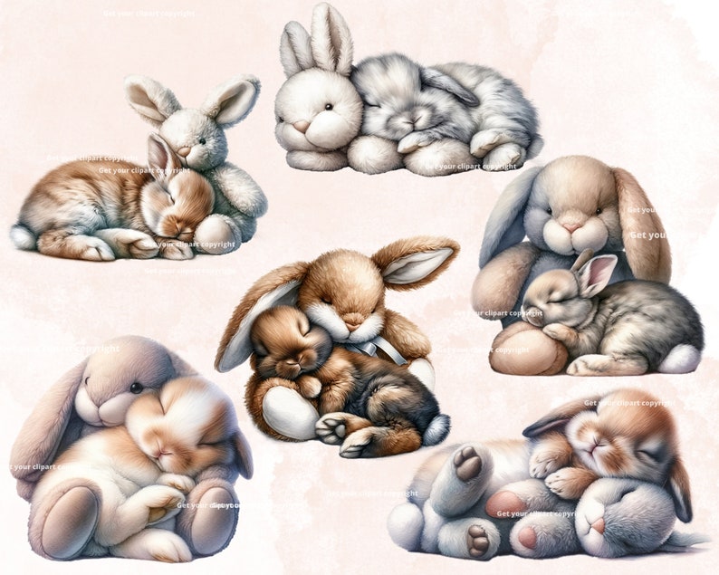 Cuddly Bunny Clipart Bundle, Cute Bunny Pngs, Spring Designs ...