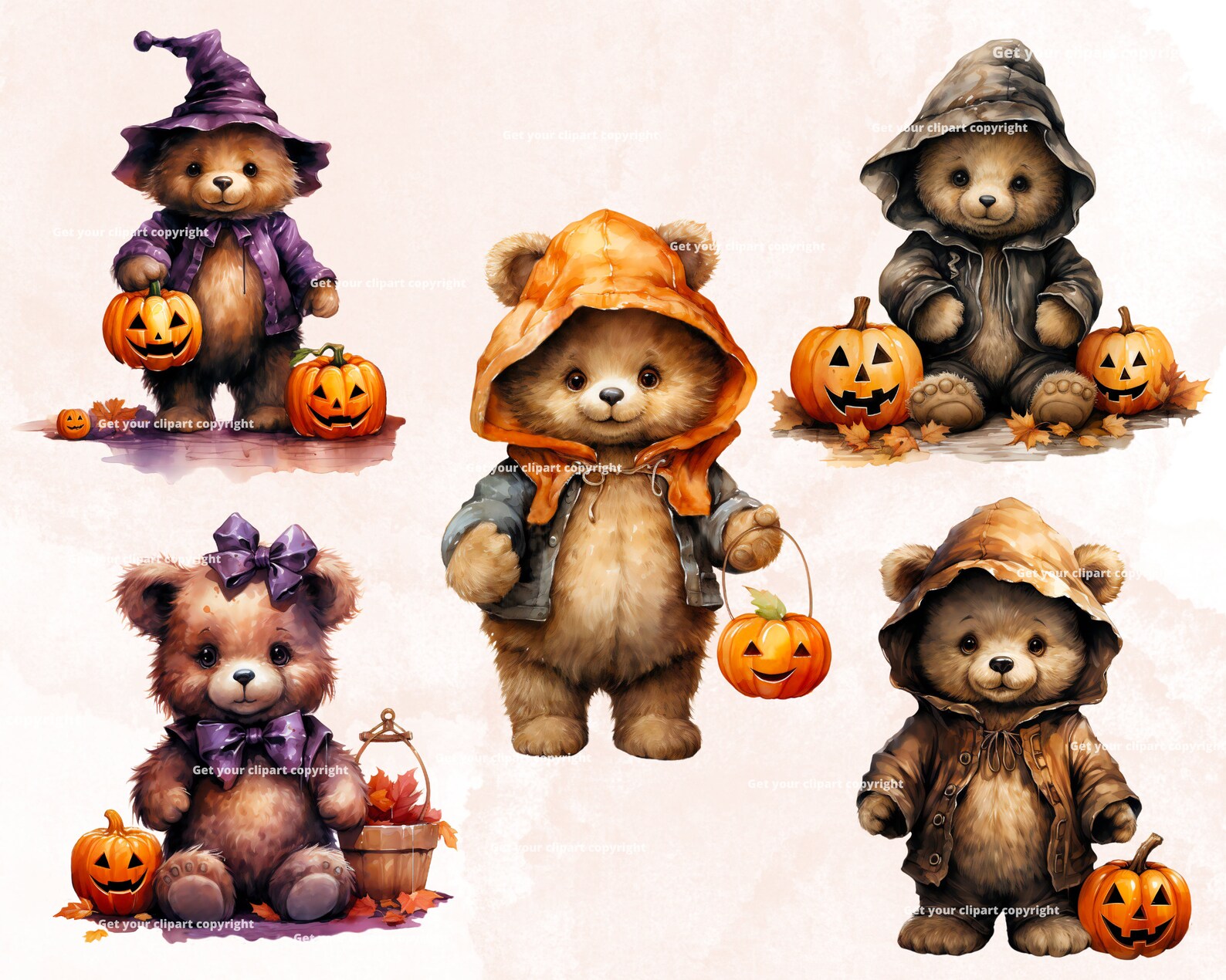 Halloween Teddy Bear Clipart Bundle, Cute Halloween Clipart, Fall ...