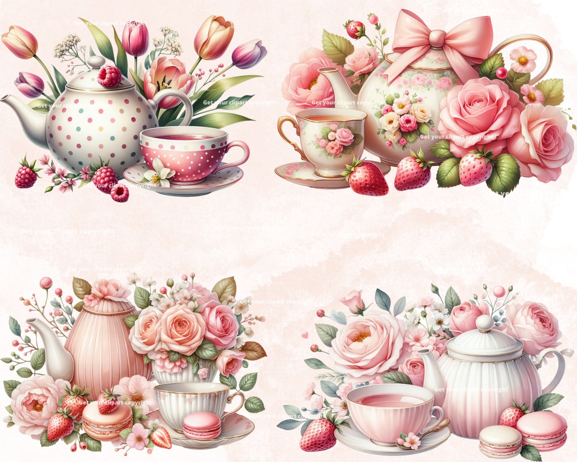 Tea Time Clipart Bundle, Summer Tea Clipart, Spring Tea Png, Summer ...