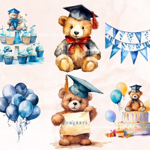 Graduation Bear Clipart Set, Preschool Graduation, Watercolor Bear ...