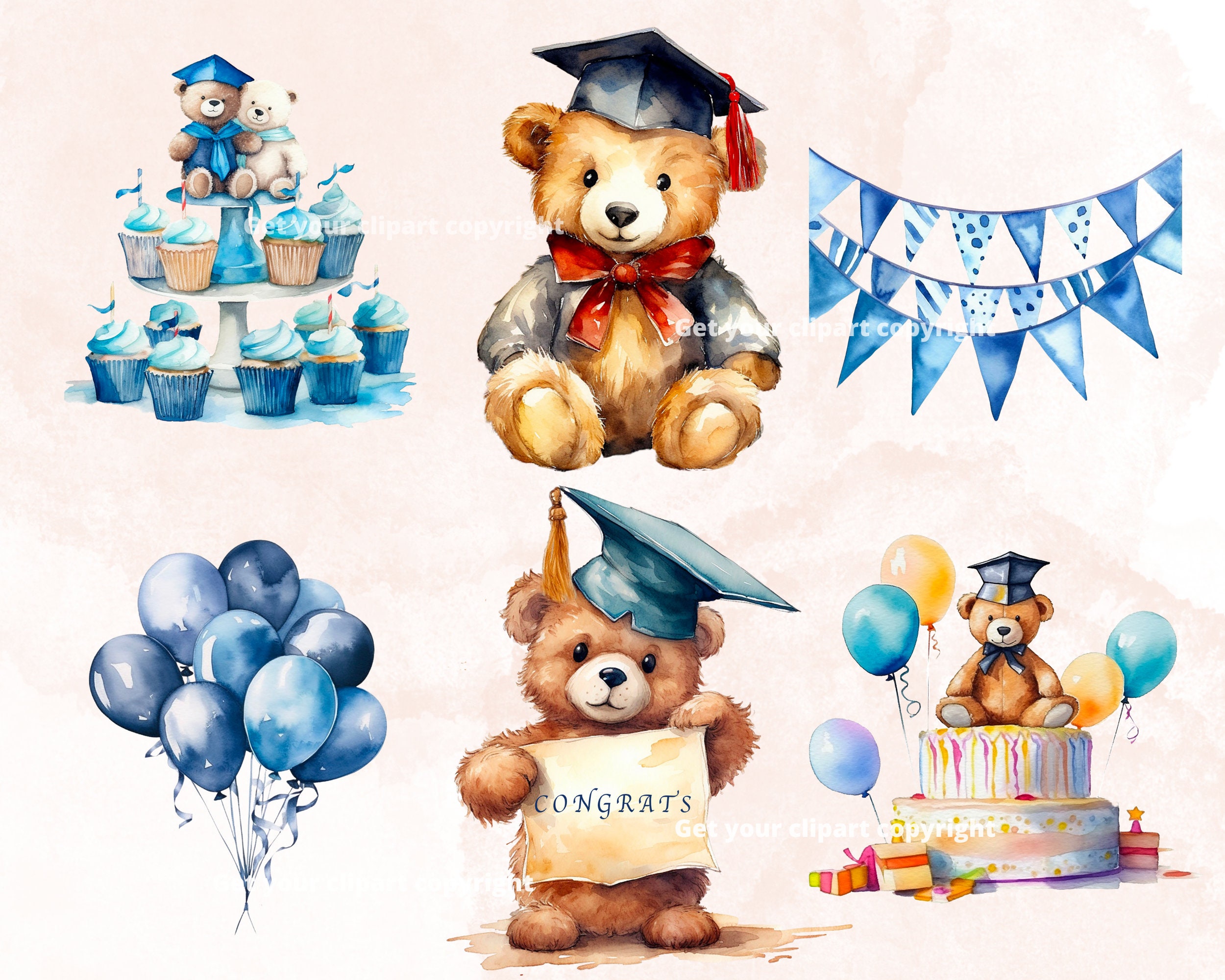 Graduation Bear Clipart Set Preschool Graduation Watercolor - Etsy ...