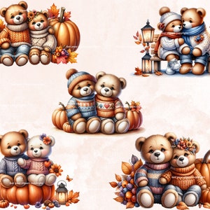 Fall Teddy Bears Couple Clipart Bundle, Teddy Bear Clipart, Teddy Bear ...