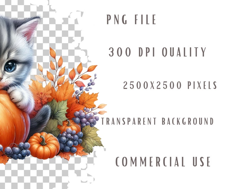 Autumn Kitten Clipart Bundle, Autumn Clipart, Fall Png Graphics, Autumn ...