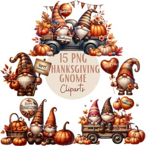 Thanksgiving Gnome Clipart Bundle, Thanksgiving Clipart, Autumn Gnome ...