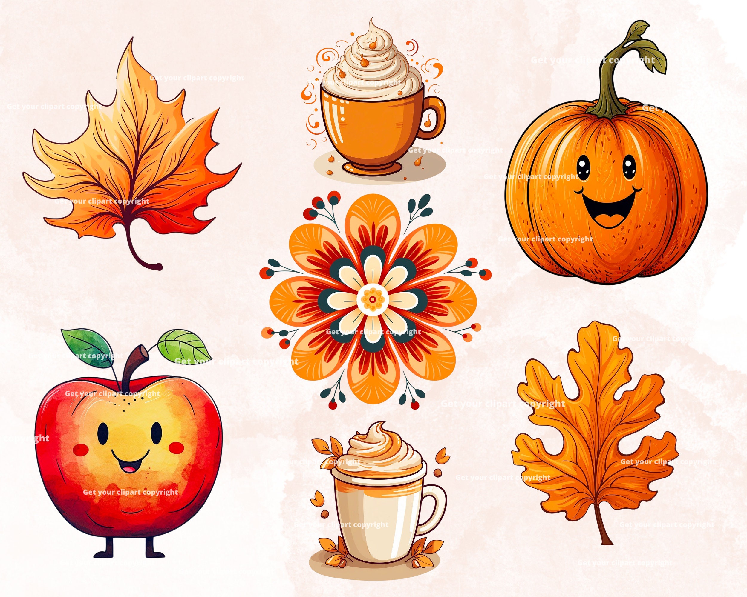 Groovy Autumn Clipart Bundle, Groovy Thanksgiving Graphics, Halloween ...