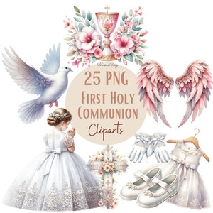 First Holy Communion Clipart Bundle, Communion Png Files, Girl ...