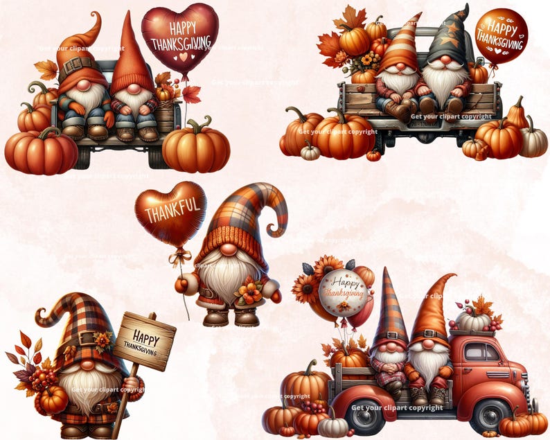 Thanksgiving Gnome Clipart Bundle, Thanksgiving Clipart, Autumn Gnome ...