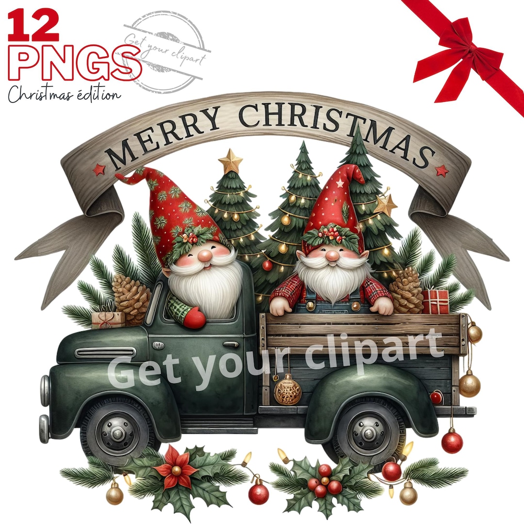 Christmas Gnome and Truck Clipart Bundle, Christmas Clipart, Winter ...