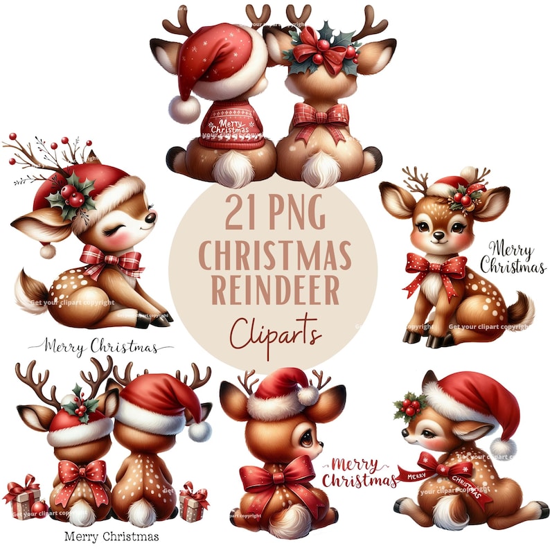 Christmas Reindeers Clipart Bundle, Christmas Sublimation File, Xmas ...