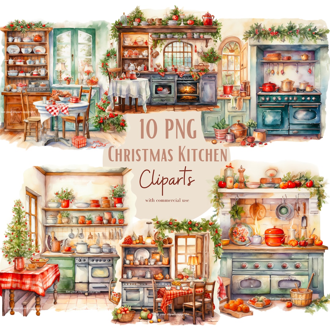 Christmas Kitchens Clipart Bundle, Christmas Png Bundle, Transparent ...