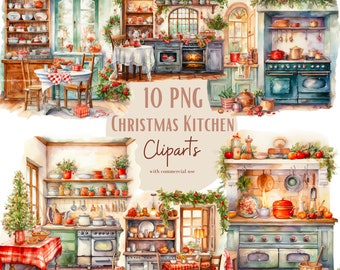 Watercolor Christmas Kitchens Clipart Bundle, Christmas Png Bundle ...