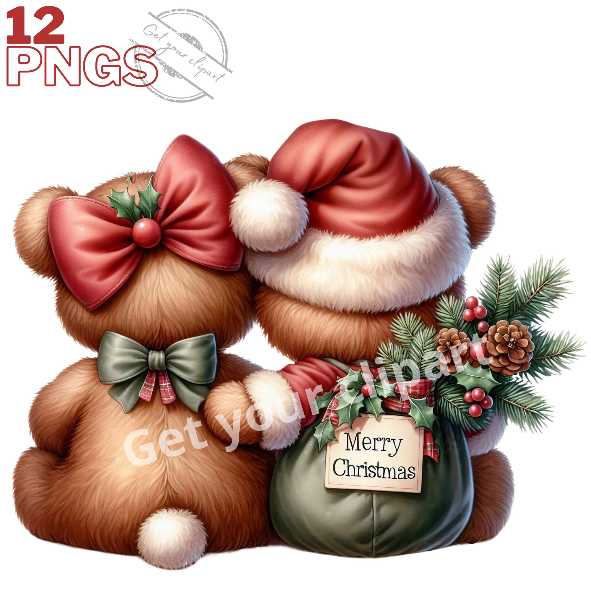 Christmas Teddy Bear Clipart Bundle, Watercolor Bear Ornaments, Festive ...