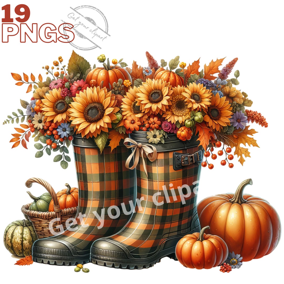 Fall Boots Clipart Bundle, Rain Boots Png, Autumn Graphics, Hello Fall ...