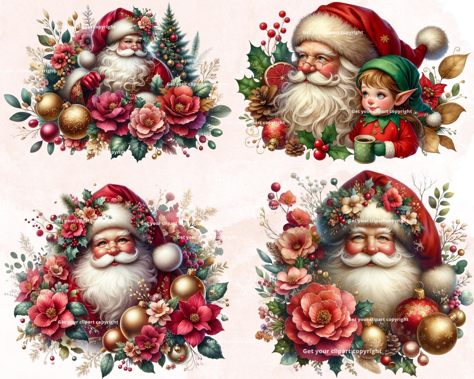 Xmas Santa Claus Clipart Bundle, Santa Claus Png Bundle, Santa Clipart ...