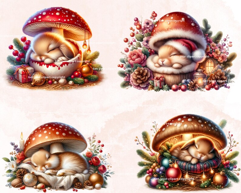 Christmas Bunny Clipart Bundle, Christmas Png Bundle, Fantasy Clipart ...
