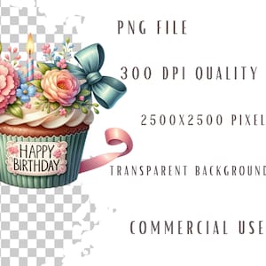 Birthday Cupcake Clipart Bundle, Happy Birthday Graphics, Cupcake Png ...