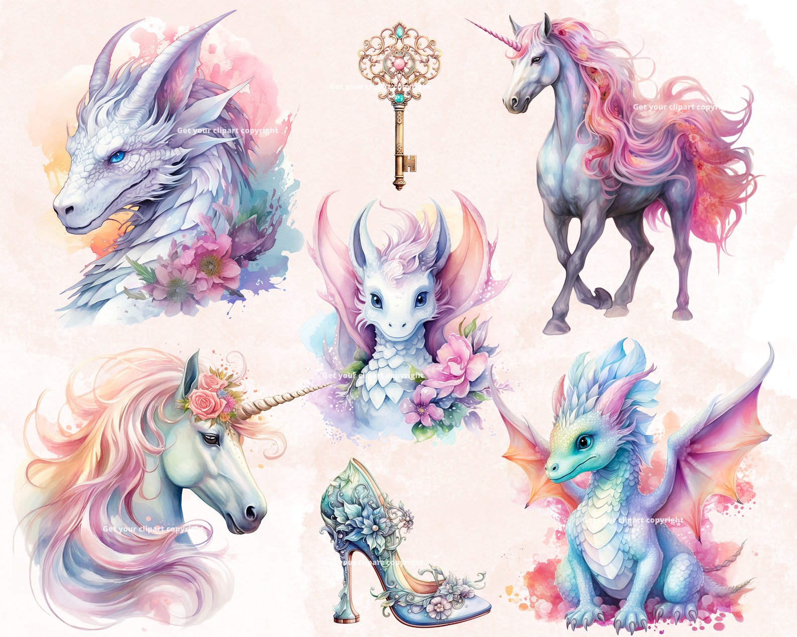 Fairytale Pastel Clipart Bundle, Magic Kingdom PNG Graphics ...
