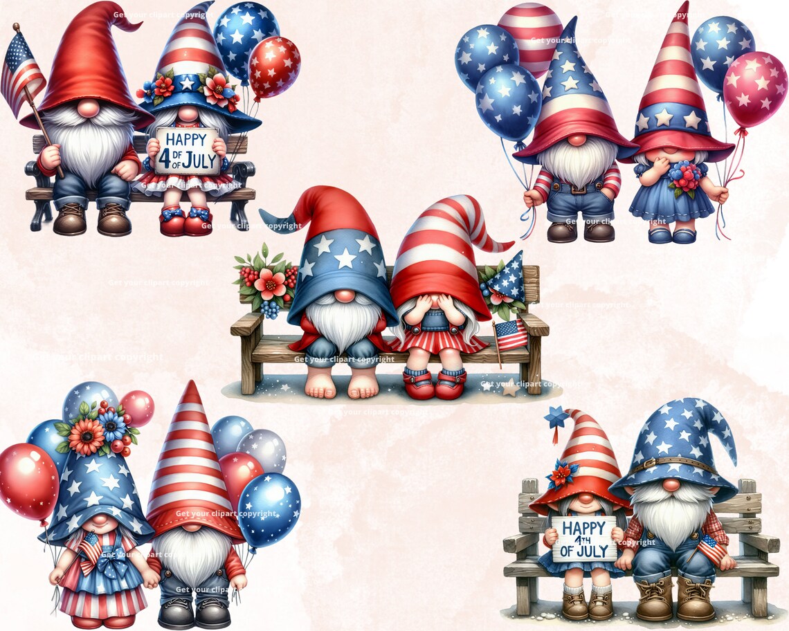4th of July Gnome Clipart Bundle, Independence Day Clipart, 4th of July ...
