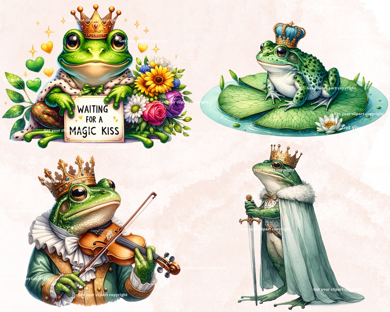 Prince Charming Frog Clipart Bundle, Frog PNG Graphics, Fairytale ...