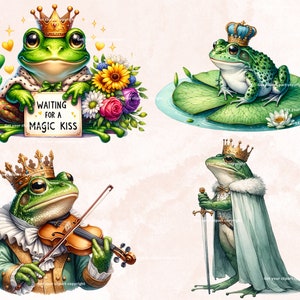 Prince Charming Frog Clipart Bundle, Frog PNG Graphics, Fairytale ...