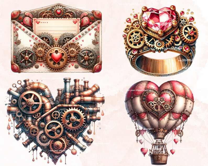 Valentines Steampunk Clipart, Steampunk Graphics, Steampunk Clipart ...