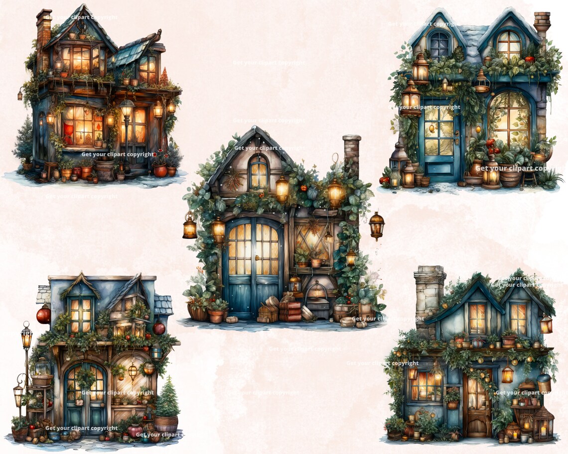 Watercolor House Clipart Bundle, Winter Clipart, Overtime House Png ...