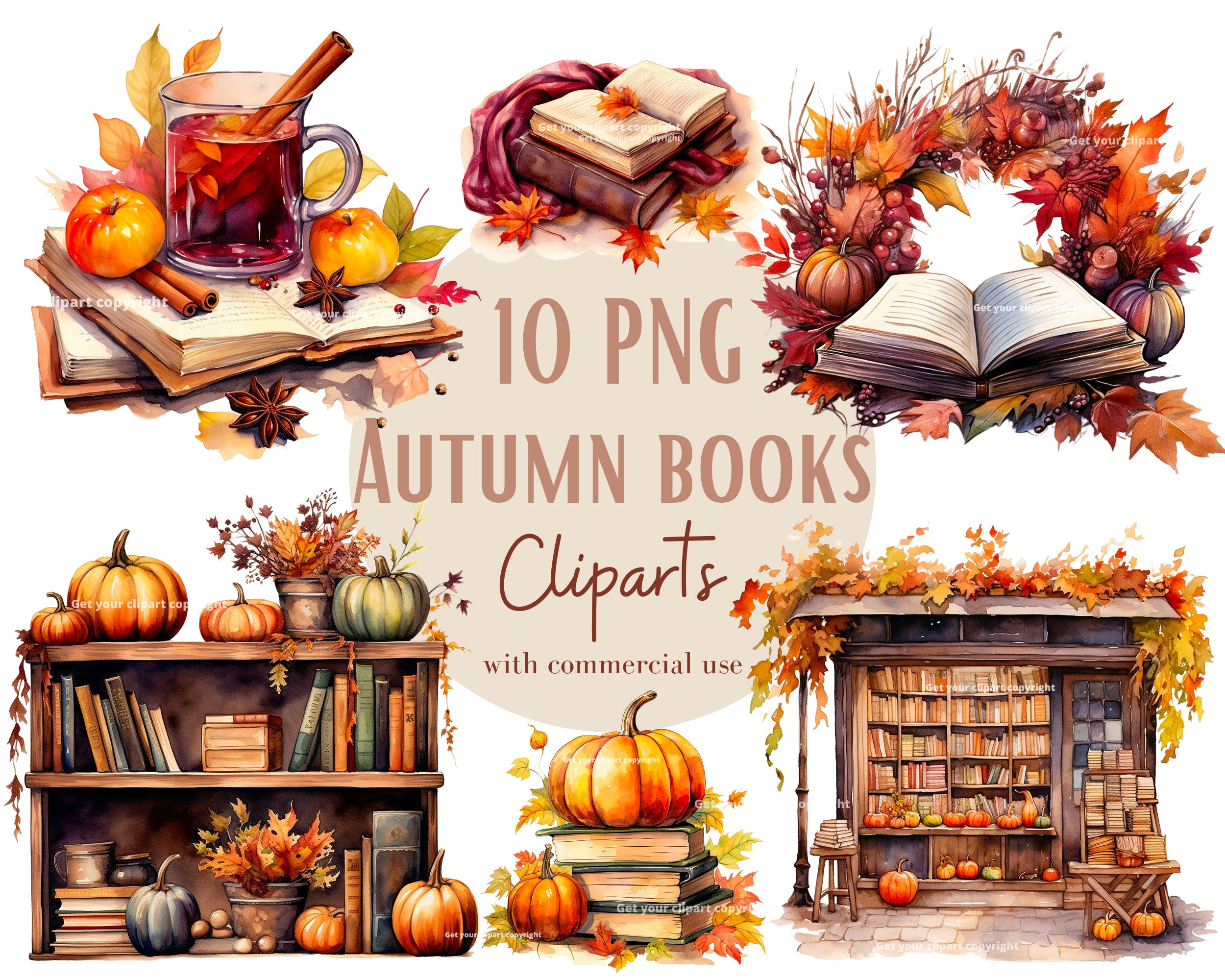 Autumn Books Clipart Books Png Graphics Fall Clipart Bundle - Etsy