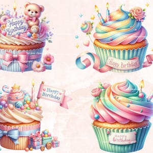 Birthday Cupcake Clipart Bundle, Happy Birthday Graphics, Cupcake Png ...