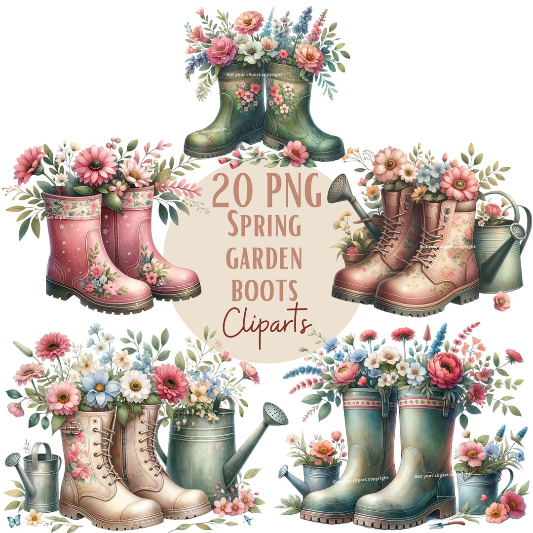 Garden Boots Clipart Bundle, Hello Spring Png Designs, Garden Clipart ...