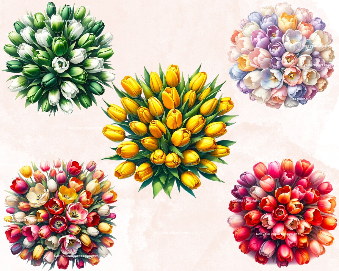 Spring Tulips Clipart Bundle, Watercolor Flowers Clipart, Spring Png ...