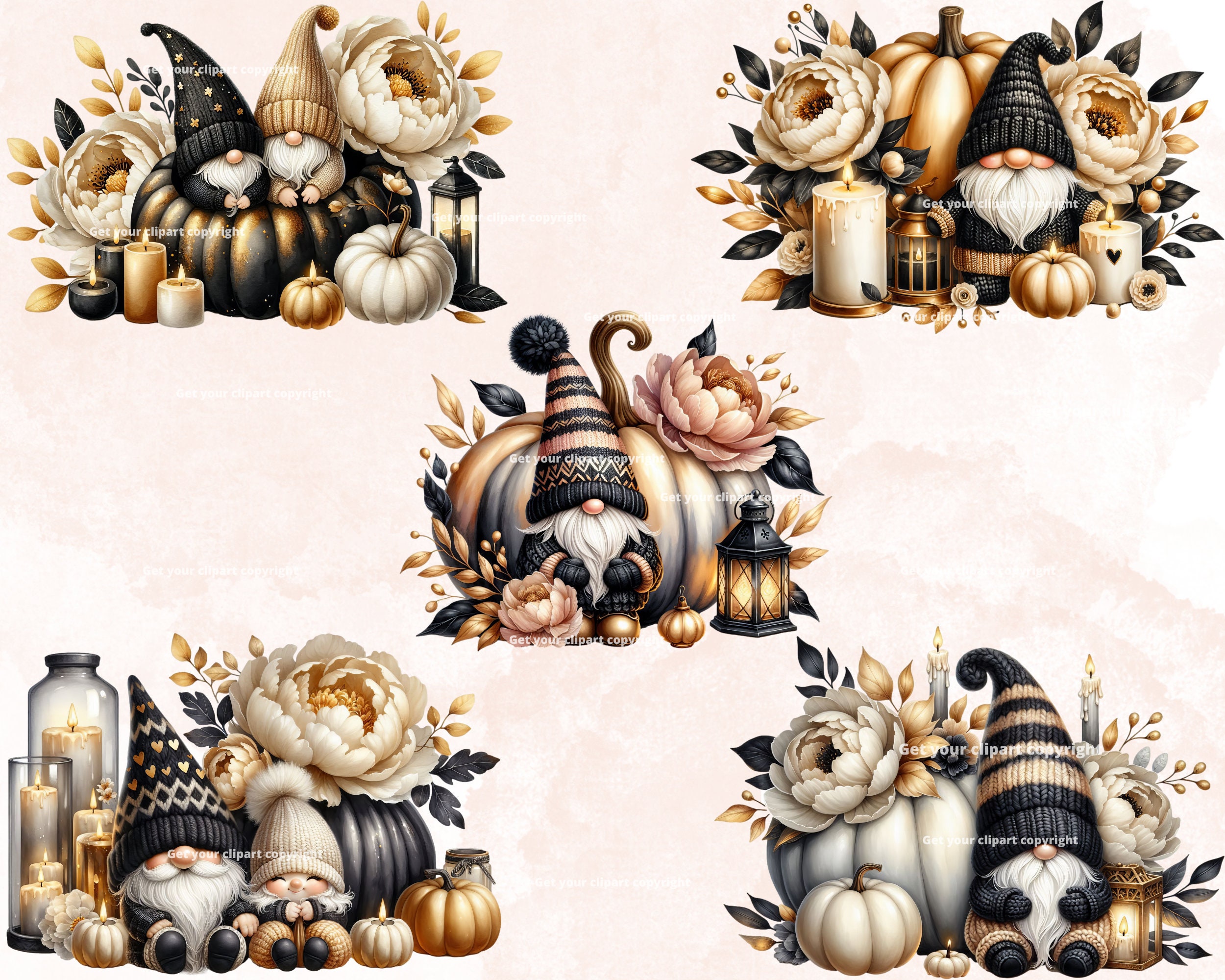 Black and Gold Gnome and Pumpkin Clipart Bundle, Fall Scrapbooking ...