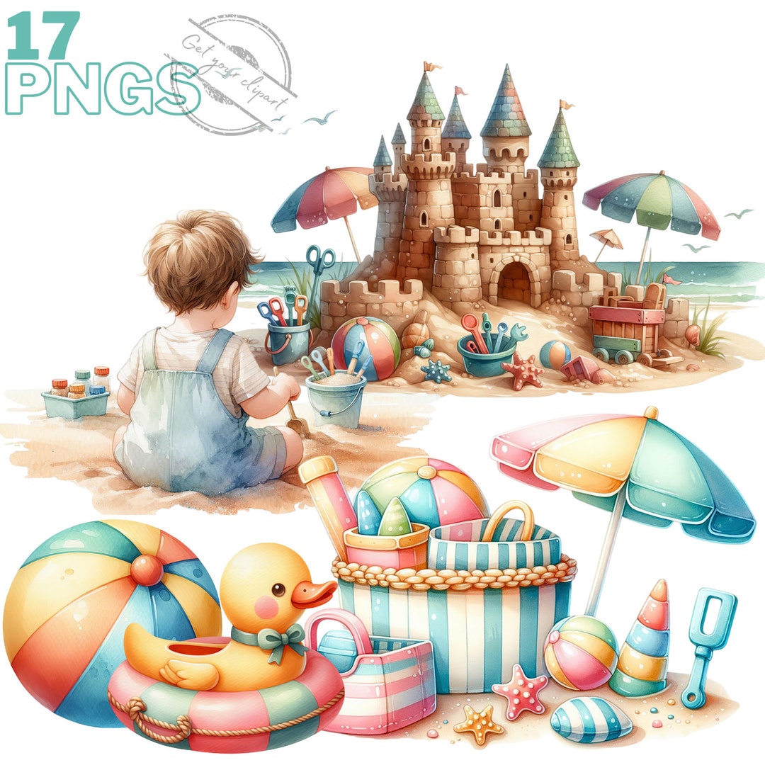 Beach Day Clipart Bundle, Beach Pngs, Kids Clipart, Summer Clipart ...