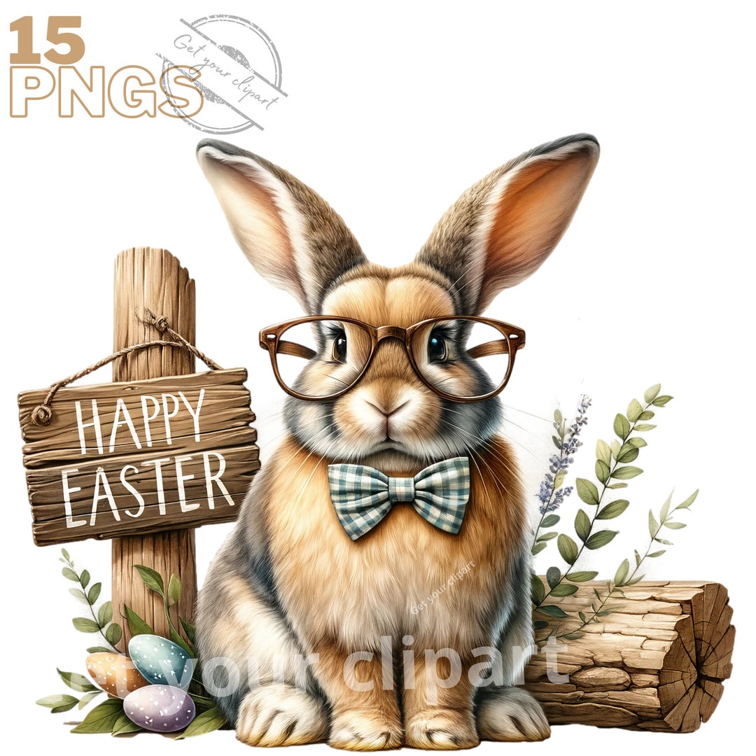 Easter Bunny With Glasses Clipart Bundle, Easter Clipart, Easter Png ...