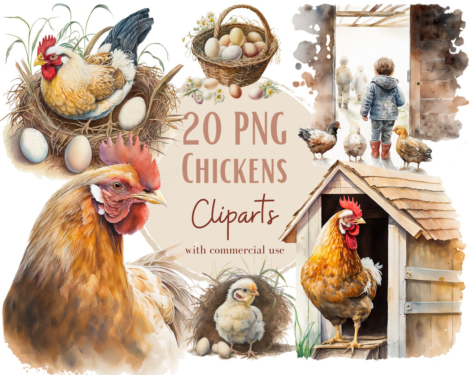 Chicken Png Files Watercolor Chicken Clipart Watercolor - Etsy